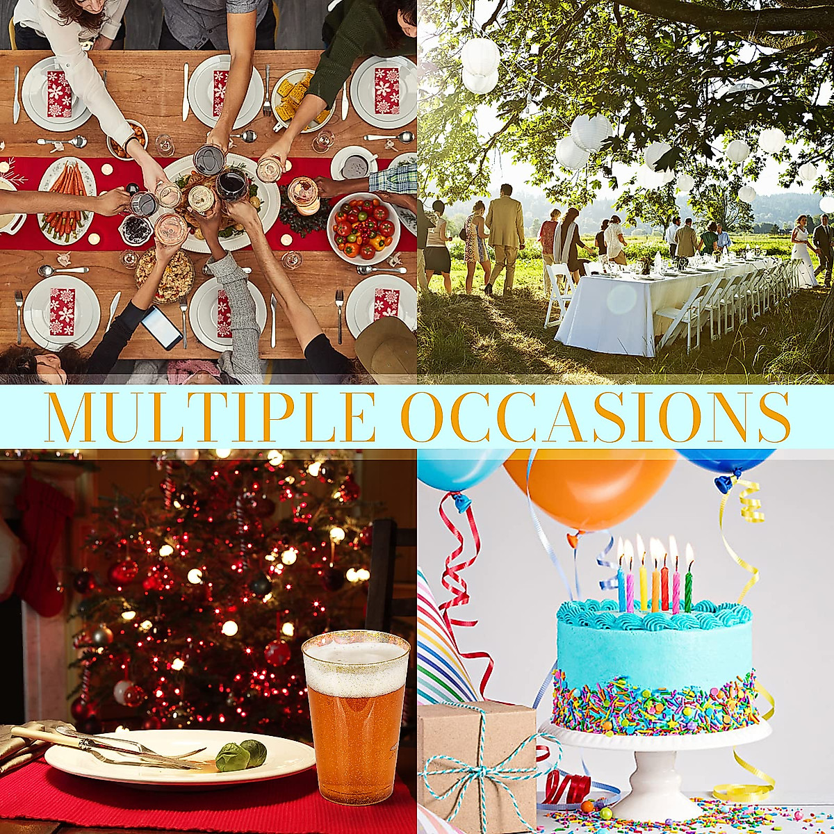 Glitter Plastic Cups Gold Glitter Disposable Cups 12 oz 100 Pack Clear Plastic Cups Recyclable Wine Glasses for Parties Elegant Plastic Party Cups Wedding Decorations