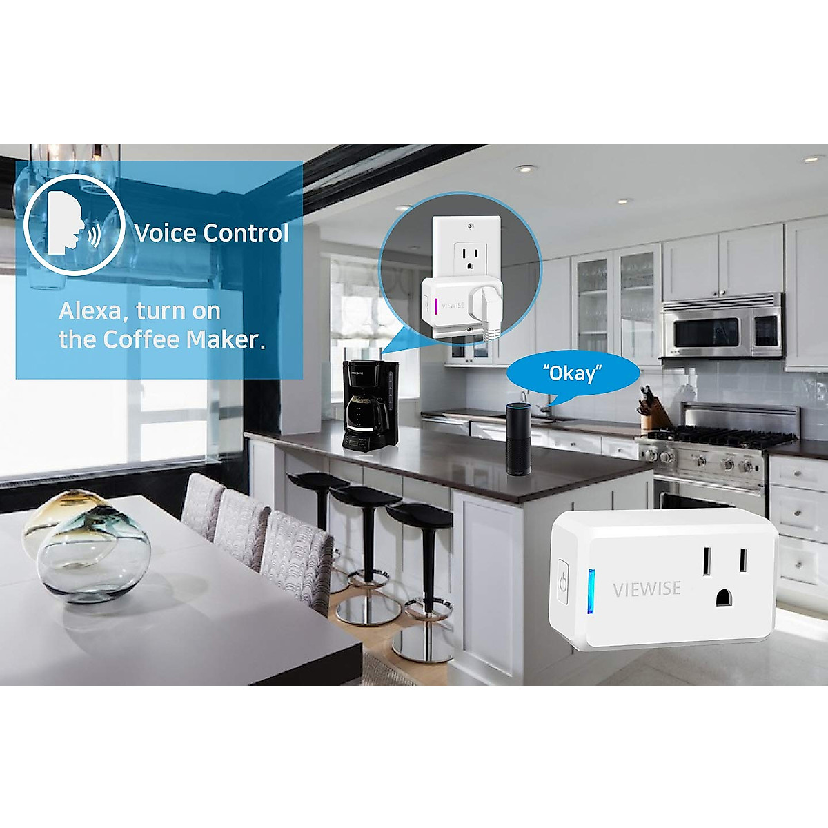VIEWISE Smart Plug Mini, Wi-Fi Switch Outlet Socket, No Hub Required, Works with Alexa, Control Your Devices from Anywhere, Mini Size, Amazon Echo Voice Control (1 Pack)