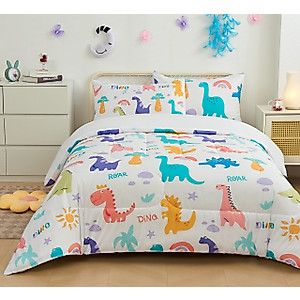 YHXSLY Dinosaur Comforter Set Twin Size, 3 PCS Dinosaur Print Cartoon Kids 3D Quilts Bedding Sets Room Decor Bedding Set All Season for Child Gift Birhday Halloween (Dino, Twin)