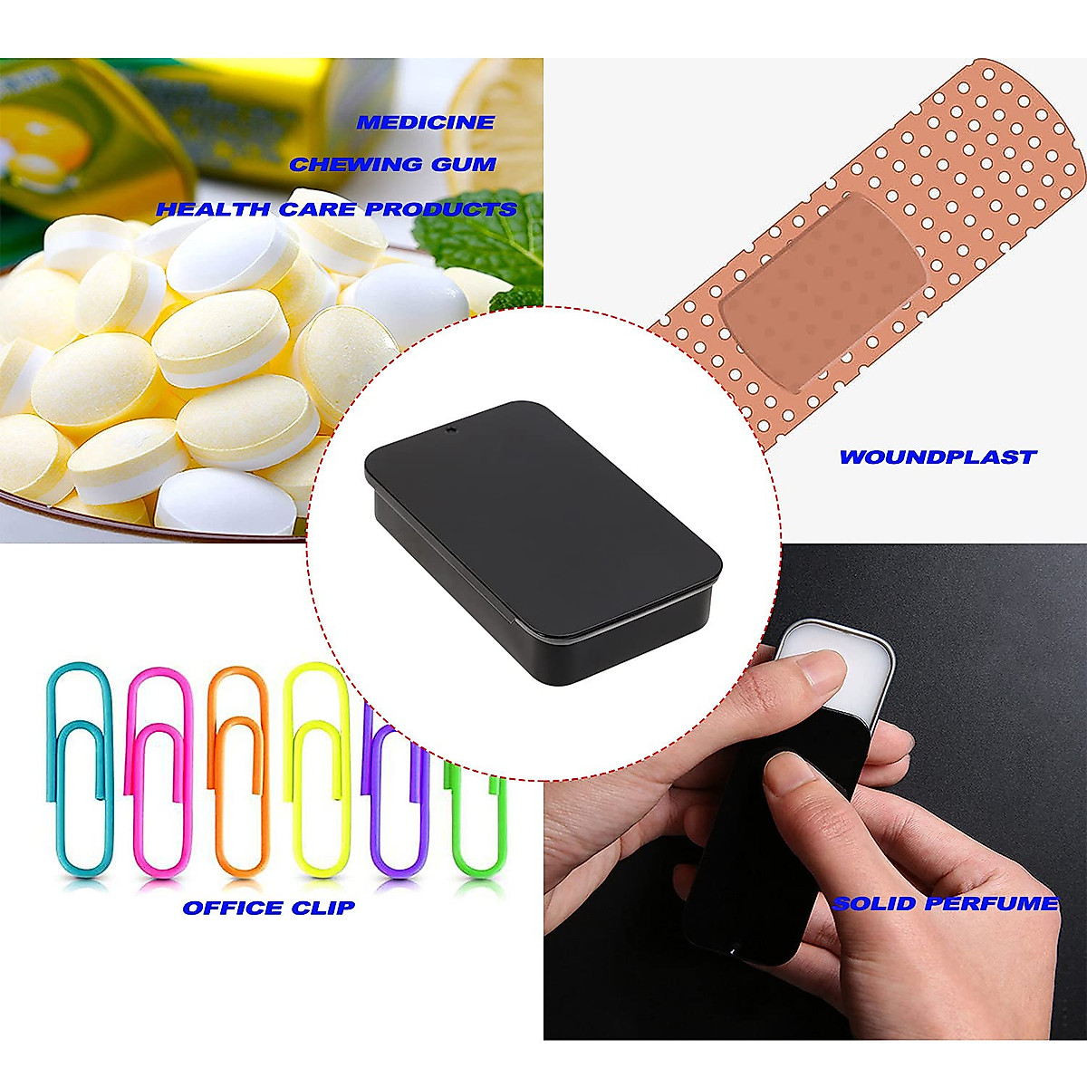 Mini Skater 8Pcs 3.15"x1.97"x0.59"Mini Slide Top Tin Box Containers Portable Box Small Storage Kit for Wedding Jewelry Lip Balm Container Cosmetic Organizer (Black)