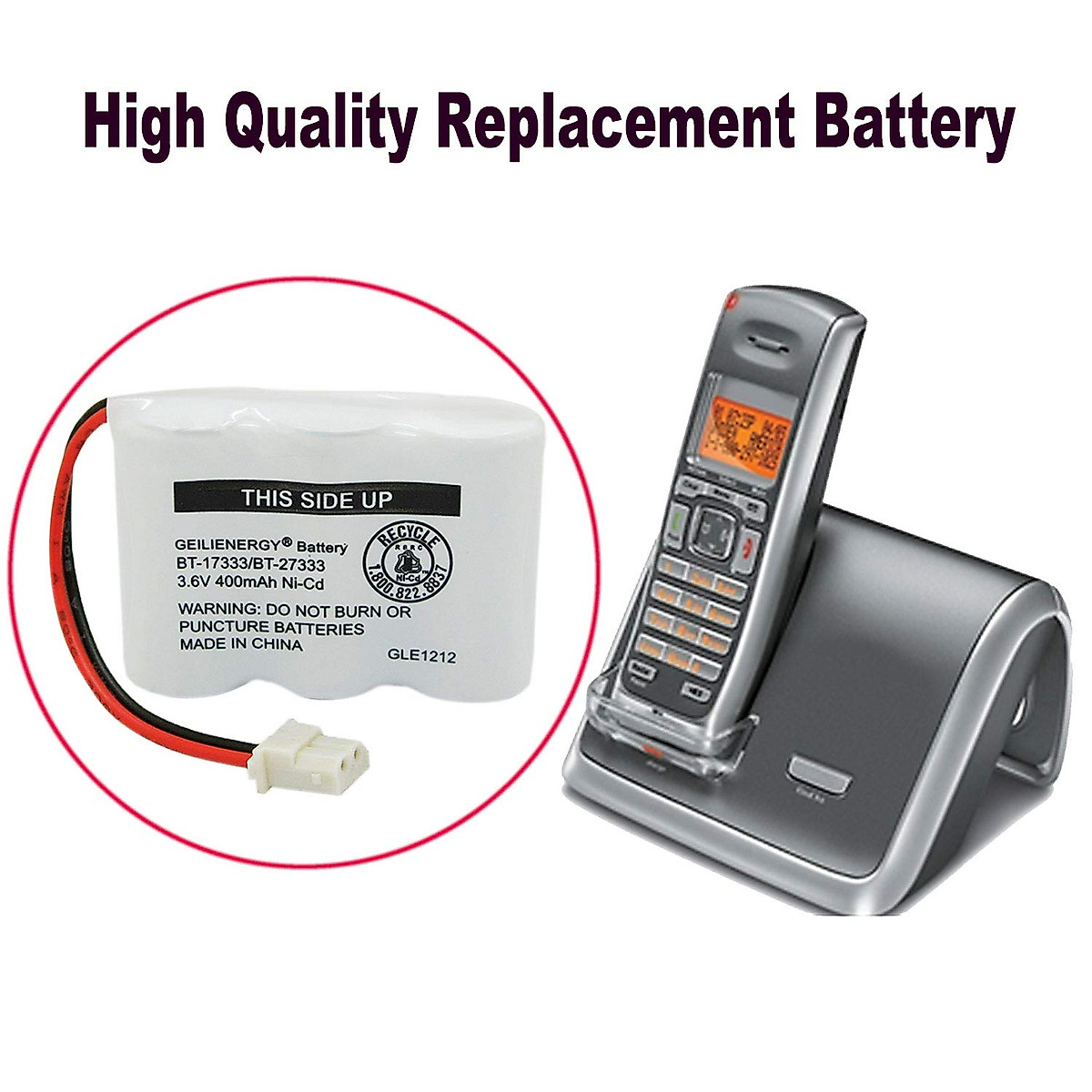 Geilienergy BT-17333 BT-27333 Handset Telephone Rechargeable Battery 2/3AA 3.6V NI-CD Cordless Phone Battery Compatible with Vtech BT17333 BT27333 BT-17233 BT17233 BT-163345 CS5121 (Pack of 1)