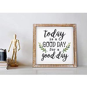 SANY DAYO HOME Today is A Good Day to Have A Good Day Inspirational Sayings Wall Decor Signs 12 x 12 inch Rustic Wood Framed Modern Farmhouse Wall Hanging Art (with Leaves)