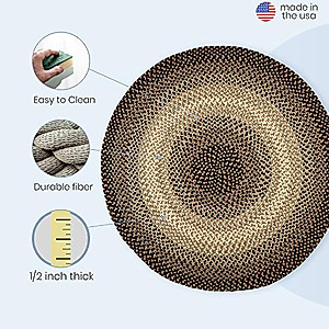 Super Area Rugs Round 4X4 Black/Gray/Gold Braided Rug Hartford Primitive Decor Rug - Indoor Outdoor - 4' X 4' Circular Braided Rug Dining Room Rug