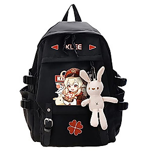 Dalicoter Genshin Impact Backpack Klee Backpack Printed Laptop Bookbag 17" Large Capacity Travel Black BackPack With Gift