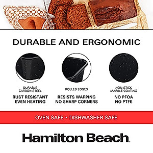 Hamilton Beach Carbon Steel Loaf Pan Black Nonstick with Marble Coating and Painting, Bakeware, Professional Baking, Bread Pan, Meatloaf, Cake, Easy Grips Handles, Brownies, Multipurpose Cookware