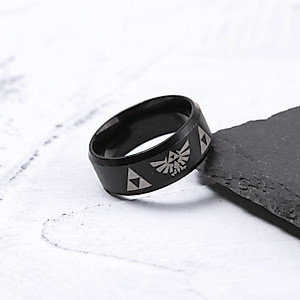 Winssigma Stainless Steel Ring for Men, Triangle Pendant Necklace Cosplay Jewelry Set for Gaming Enthusiast(Black #11)
