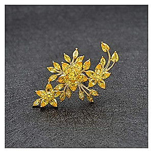 Jfsmgs Brooch Cubic Zirconia Flower Brooches for Women Elegant Luxury Fashion Plant Pin Autumn 3 Colors (Metal Color : Mix)