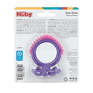 Nuby Geo Zoos Massaging Teether - Baby Teething Toy - Soft Easy Grip - 3+ Months - Purple Octopus