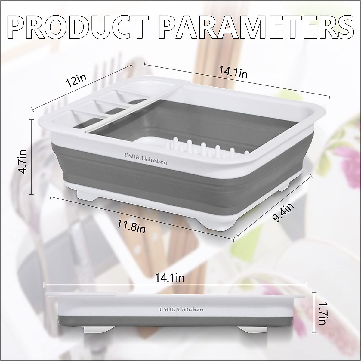 UMIKAkitchen Collapsible Dish Drying Rack - Popup and Collapse for Easy Storage, Drain Water Directly into The Sink, Room for Eight Large Plates, Sectional Cutlery and Utensil Compartment