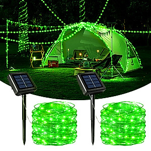 KNONEW Solar String Lights Outdoor [2 Pack] 72FT 200 Led Solar Fairy Lights with 8 Lighting Models, Waterproof Copper Wire Solar Powered Light for Garden Patio Tree Wedding Party Holiday Decor, Green