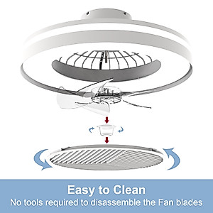 Ceiling Fan with Lights Remote Control,Dimmable Fan Lighting, 20'' Enclosed Bladeless Fan, Semi Flush Mount,2.4GHz Wi-Fi Bluetooth & App Controlled Works with Alexa and Google Assistant (Matte White)