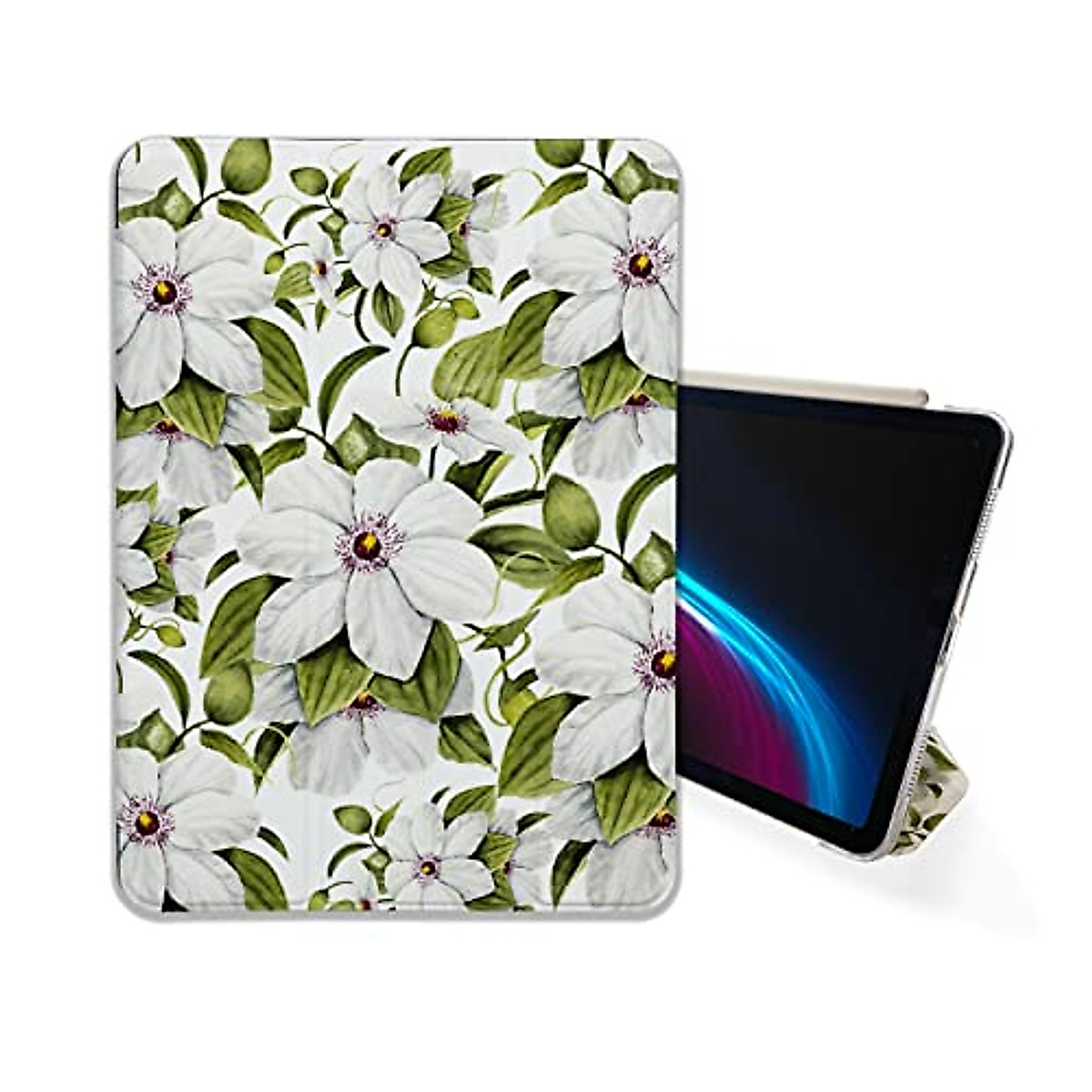 Kawaii White Flowers Cute Art case Compatible with iPad Mini Air Pro 7.9 8.3 9.7 10.2 10.9 11 12.9 inch Pattern Cover New 2022 2021 Trifold Stand 3 4 5 6 7 8 9 Generation 480 (10.9" Air 4)
