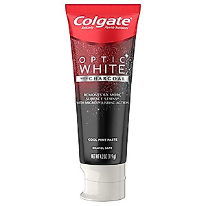 Colgate Optic White with Charcoal Whitening Toothpaste, Cool Mint Flavor, Safely Removes Surface Stains, Enamel-Safe for Daily Use, Teeth Whitening Toothpaste with Fluoride, 2 Pack, 4.2 Oz Tube