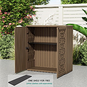 KINYING Outdoor Storage Cabinet Waterproof, Resin 60 Gallon Deck Box for Patio Furniture Cushions, Garden Tools, Pool Tools and Kids’ Toys (Dark Brown with 1 Shelving)
