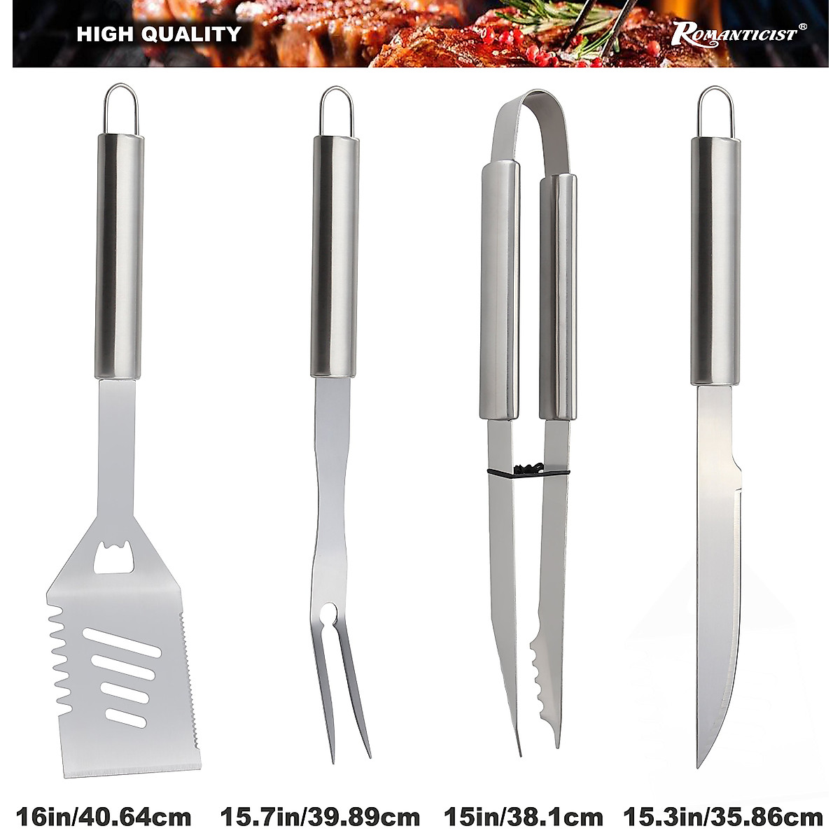 ROMANTICIST Complete Grill Accessories Kit - The Very Best Grill Gift on Birthday Wedding - Professional 21PC BBQ Accessories Set with Case for Outdoor Camping Grilling Smoking