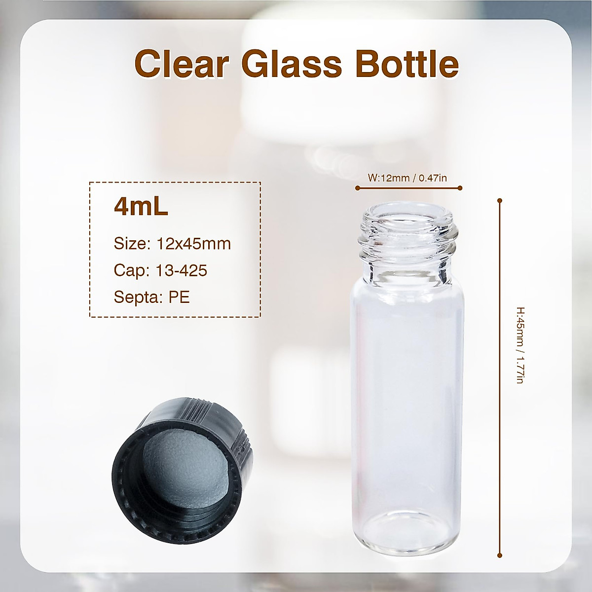 ALWSCI 1 Dram Glass Vials, Small Liquid Sample Vial, 15X45mm 4 ml Borosilicate Glass Empty Vials with Caps, 13-425 Black Screw Caps with PE Liner, Pack of 20