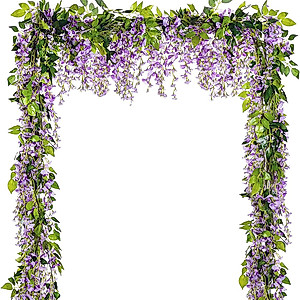 SzJias 5 Pcs Artificial Wisteria Garland Total 32.8Ft Wisteria Vine Rattan Fake Wisteria Vine Flower Garland for Wedding Garden Outdoor Decor (Light Green)