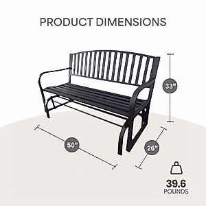 Four Seasons Courtyard Outdoor Patio Bench Glider Backyard Garden, Front Porch, or Walking Path Furniture Seat with Powder Coated Steel Frame, Black