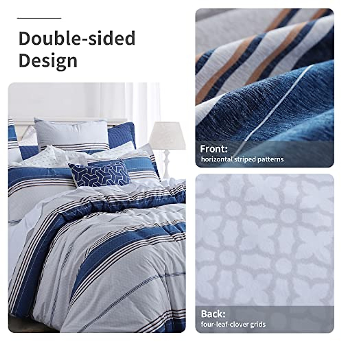 Aisbo Patterned Duvet Cover Queen Soft - Striped Brushed Microfiber Queen Duvet Cover with Zipper Closure, 3-Pieces Bedding Duvet Cover Sets 90x90 Inches with 2 Pillow Shams for Queen Size Bed