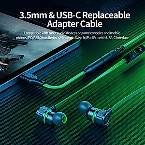 Gaming Earbuds Wired, USB C & 3.5mm Dual Plug in Ear Headphones with Mic and Volume Control for Small Ears, Stereo Bass Noise Isolating Earphones for PC/PS4/PS5/Xbox Series/Switch/Sleep/Sport/Workout