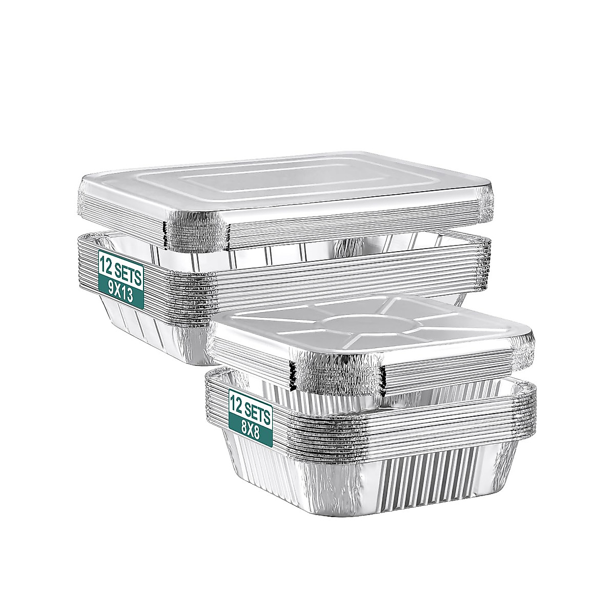 NEEBAKE 24 Pack Disposable Aluminum Pans with Lids Combo Set- 12 Large 9x13 Foil Pans Half Size & 12 Small 8x8 Tin Foil Baking Pans, Tin Trays Containers for Meal Prep, Food Cooking, Roasting, Heating