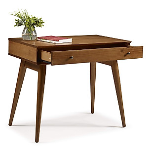 Camaflexi Mid-Century Modern Computer Desk / 35.75"W / Study Writing Table / Solid Wood / Natural Variations of Wood Grains / One Drawer / Partial Assembly, Castanho Brown, 30"H x 35.75"W x 20"D