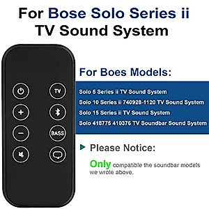 Motiexic Remote Control for Bose Solo 5 10 15 Series ii TV Sound System/ 732522-1110 418775 410376 TV Soundbar Sound System with CR2025 Battery Inside Bluetooth Key Button