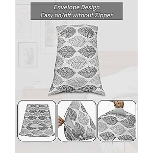 Edwiinsa Grey Leaves Pillow Covers King Standard Set of 2 20x36 Bed Pillow, Gray Summer Tropical Plant Aesthetics Plush Soft Comfort for Hair/Skin Cooling Pillowcases with Envelop Closure