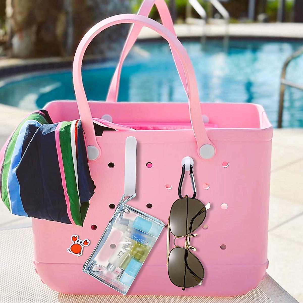 AIERSA Inserts Hooks Accessories for Bogg Bag,Charms Key Holder Carabiner for Bogg Bags,Pouch Earphone Tassel Keychain Cup Holder Attachment Compatible with Simply Southern Rubber Beach Totes Bags