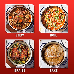 T-fal Cast Iron Enameled Dutch Oven 6 Quart Induction Oven Broiler Safe 500F Pots and Pans, Cookware Grey