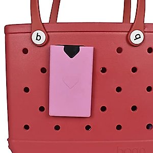 TOMKID Phone Holder Charm Accessory Compatible with Bogg Bags, Phone Case Wallet Holder Insert Accessory for Tote Bags, Plastic Shell Case Keep Your Phone Handy and Secure in Your Tote Bag (Pink)