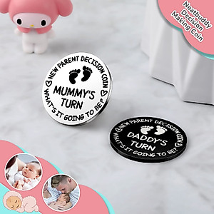 Hicarer 2 Pieces Fun New Parents Decision Coin Double Sided Decision Making Coin New Baby Pregnancy Gift for First Time Mommy Daddy Push Present for Christmas Thanksgiving Sliver and Black
