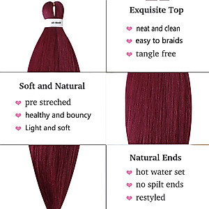 MSBELLE 6 Packs/Lot Pre Stretched Braiding Hair Crochet Braid Hair 26 Inch Hot Water Setting Synthetic Fiber Burgundy Braiding Hair Extensions 100g/Pack(26 INCH,900#)