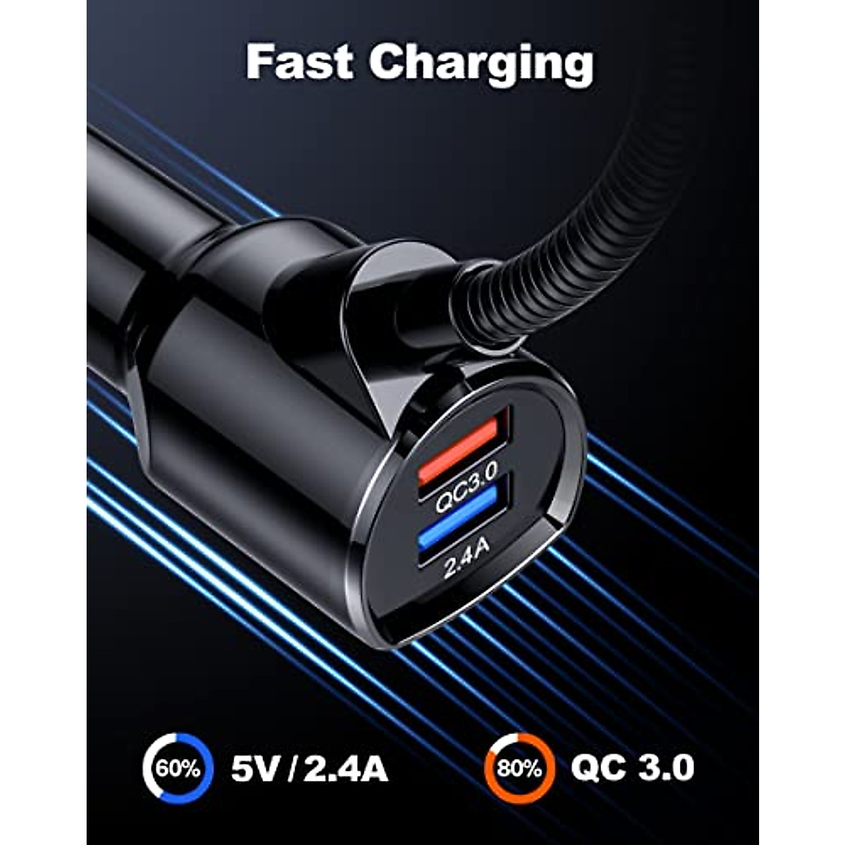 Bluetooth FM Transmitter (Upgraded Version) in-Car Wireless Radio Adapter Kit W 1.8" Color Display Hands-Free Call QC3.0 and Smart 2.4A Dual USB Ports, AUX Input/Output, TF Card MP3 Player