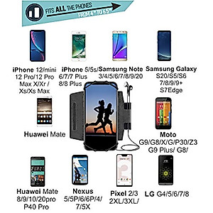 360° Rotatable Premium Sports Running Armband for All Phones: iPhone 13 Pro Max, 12, 11, X, XR, 8, Samsung Galaxy S21 S20 S10 S9 Edge, LG, HTC, Pixel; Universal Cellphone Holder + Free Extender Strap