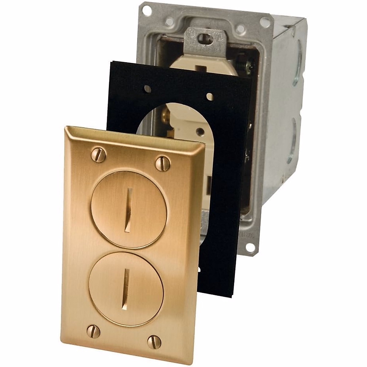 Hubbell Raco 6500BR Rectangular Floor Box Kit Metallic Cover Plate, 15 Amp, Brass