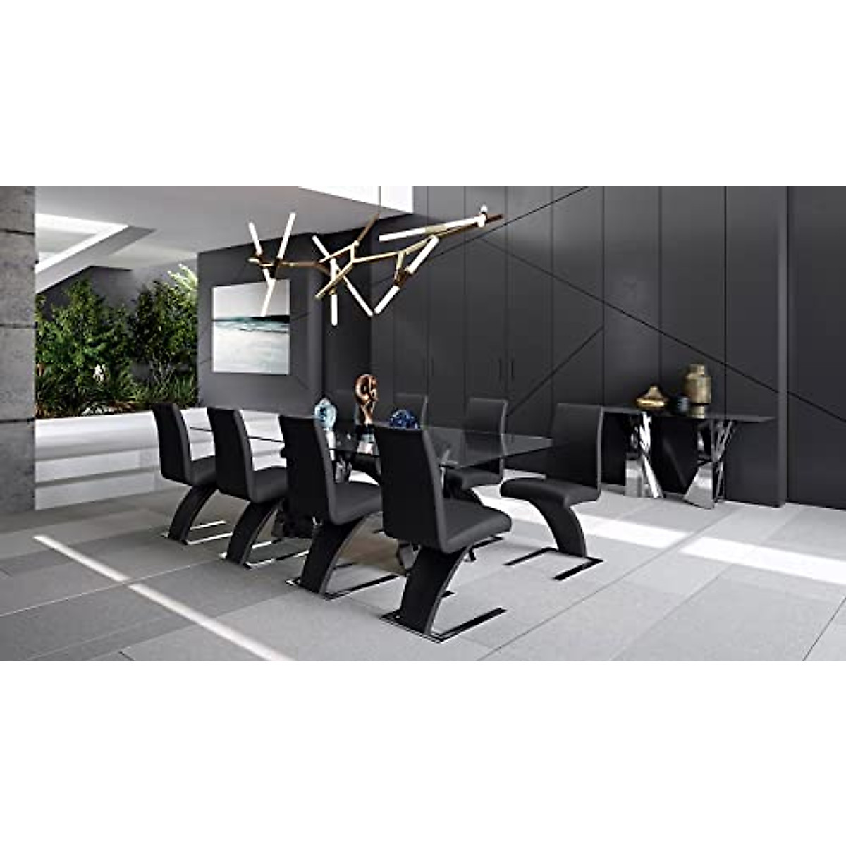 Modern Falcone 94" Dining Table - Clear Glass with Polished Stainless Steel Base