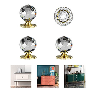 Stargallery Round Crystal Self Stick Knobs 1-3/5 Inch 40mm Diameter Crystal Knobs Cabinet Knobs Replacement Knob with Adhesive for Cabinet Mirror Cupboard Window Glass Sliding Door Drawer (2, Sliver)