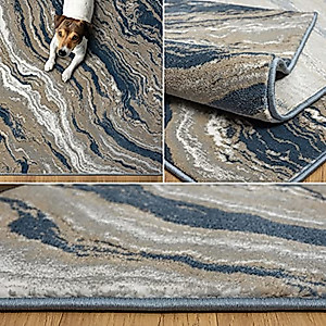 Radiant Homes And Rugs Luxury Waves Blue Modern Abstract Easy-Cleaning Living Room Bedroom Entryway Dining Home Office Area Rug 2' x 3', Blue/Silver