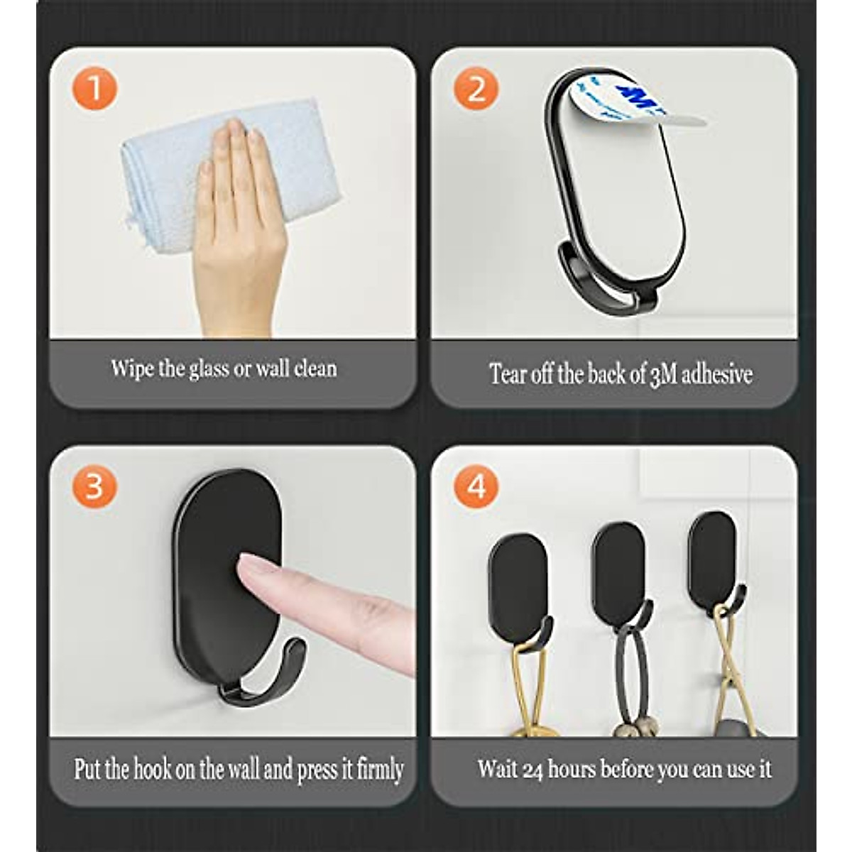 BANRIXIAN 10Pack Self-Adhesive Hooks Heavy Duty Hooks Wall Window Kitchen Behind Door Bathroom (Black White) (Black)