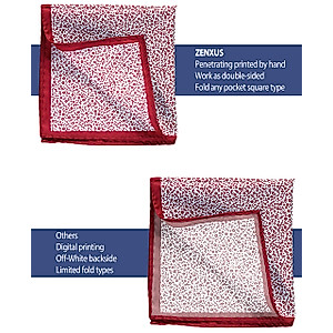 ZENXUS Printed Pocket Squares 8-Pack, plus 3 Folds Holder, Penetrating Printed Men's Handkerchiefs, Sewn by Hand