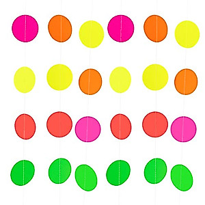 UNIIDECO Neon Paper Circles Garland Rave Black Light Birthday Decorations, Glow in The Dark Party Supplies, UV Blacklight Reactive Decoration Room Decor, Hanging Circle Dots Streamers Wall Backdrop