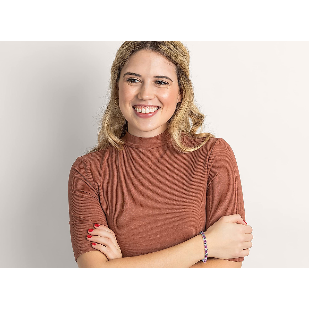 KEZEF Tennis Bracelets For Women - Cubic Zirconia - Oval 7x5mm Pink Gemstones - Round 2.50mm White CZ - Silver Plated Brass - 7 Inch - Hypoallergenic Bracelets