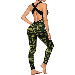 Sumtory One Piece Workout Jumpsuits for Women Unitard Bodysuit Camo Athletic Rompers M, Camouflage#3 (STNJP0384GR-M)