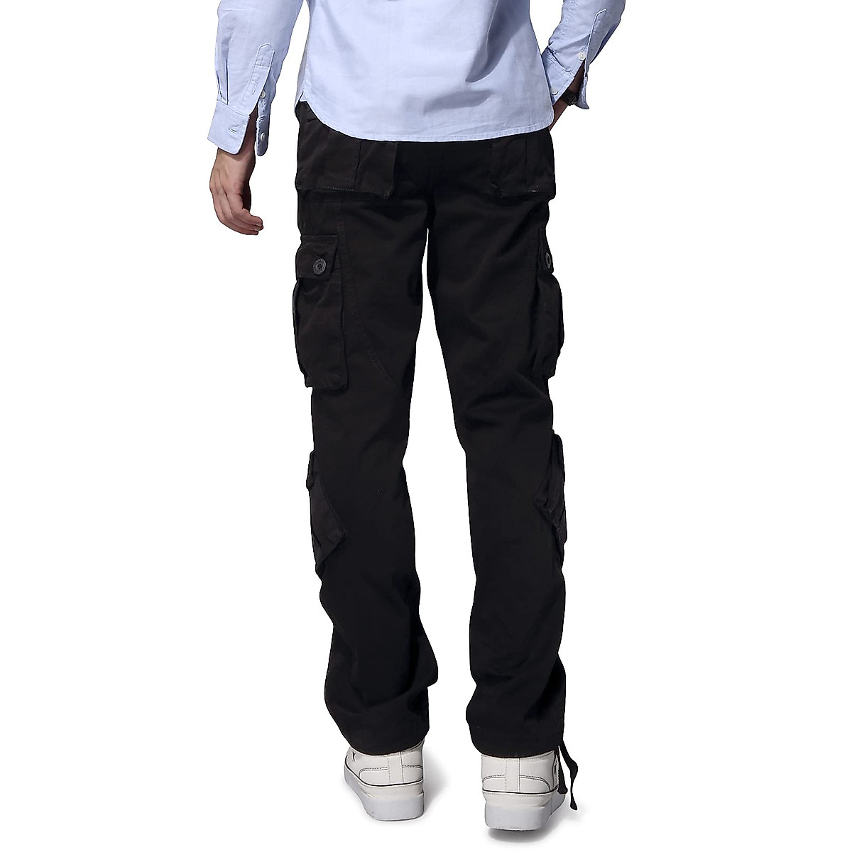 Mesinsefra Men's Cotton Casual Military Army Cargo Pants Camo Combat Work with 8 Pocket Black 36