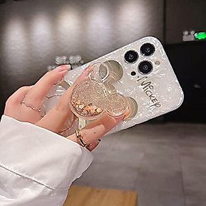 DEAVON Cute Case for iPhone 13 Pro Max,Cute Golden Mickey Sparkle Bling Cover with Quicksand Cell Phone Holder,Kickstand Soft TPU Shockproof Protective for Women Girls