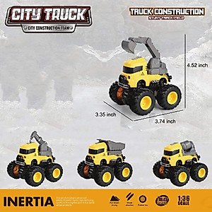 WOCY 4 Pack Pull Back Cars, Construction Truck,Excavator Toys for Boys, Friction Powered Push and Go Toy Cars Trucks for Toddlers, Kids,3+ Year Old Boys Girls (4PCS)