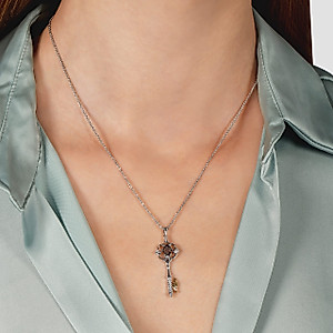 Jewelili Enchanted Disney Fine Jewelry Sterling Silver and 10k Yellow Gold 1/20 CTTW and Smokey Quartz Pocahontas Key Pendant