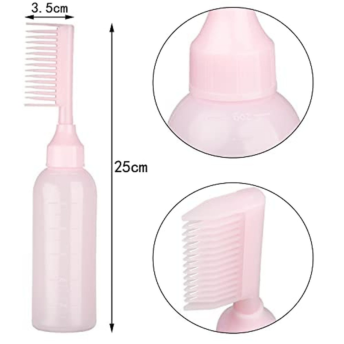 Hair Dye Brush Bottle Applicator Bottle for Hair Oil Hair Colouring Hair Dyeing Bottle Brush with Graduated Bottle Comb Root Comb Salon Hair Coloring Tool (2 Pack Pink)