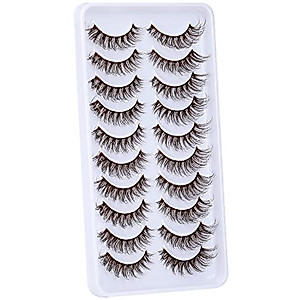 Ruairie Brown Lashes Natural Look False Eyelashes Cat Eye Natural Lashes Clear Band 14MM Fluffy Wispy False Lashes Strip 10 Pairs